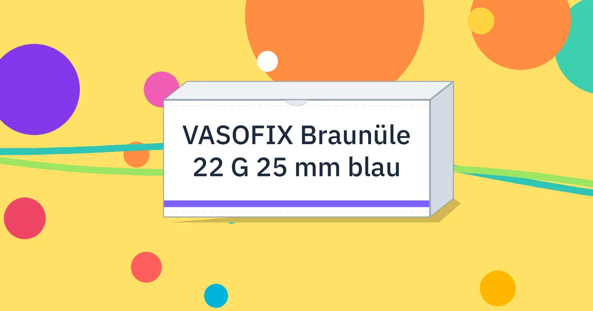 Symbolbild: Packung mit der Aufschrift VASOFIX Braunüle 22 G 25 mm blau (PZN 00353833) – Verfügbarkeit und Bezug in Apotheken in Frankfurt am Main