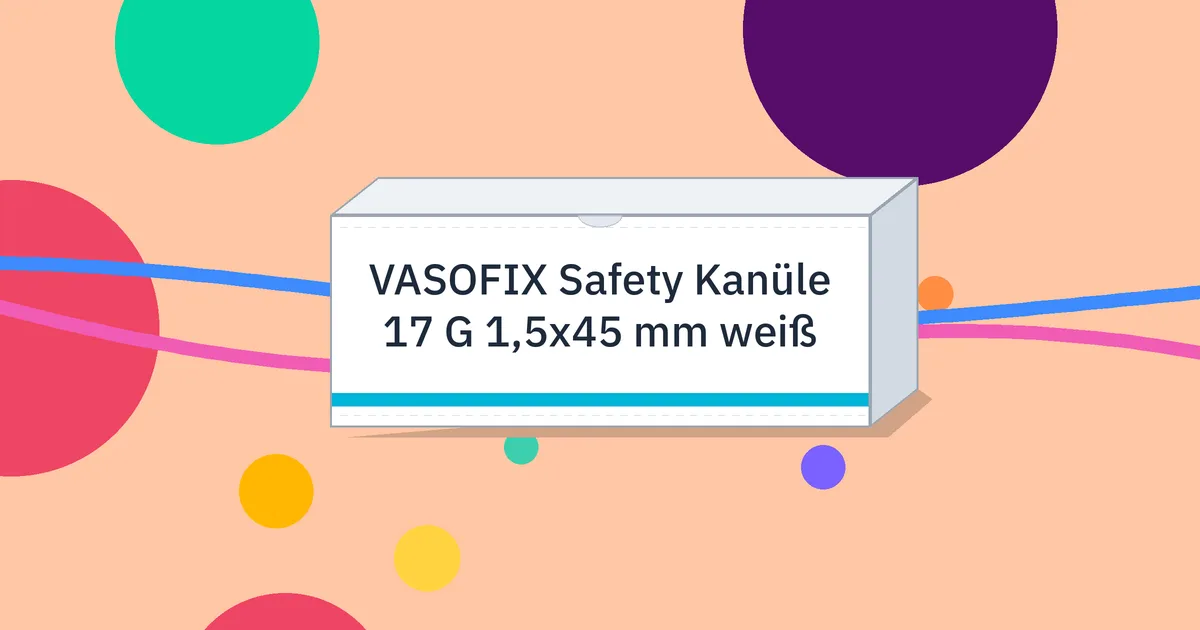 Symbolbild: Packung mit der Aufschrift VASOFIX Safety Kanüle 17 G 1,5x45 mm weiß (PZN 01106002) – Verfügbarkeit und Bezug in Apotheken in Frankfurt am Main