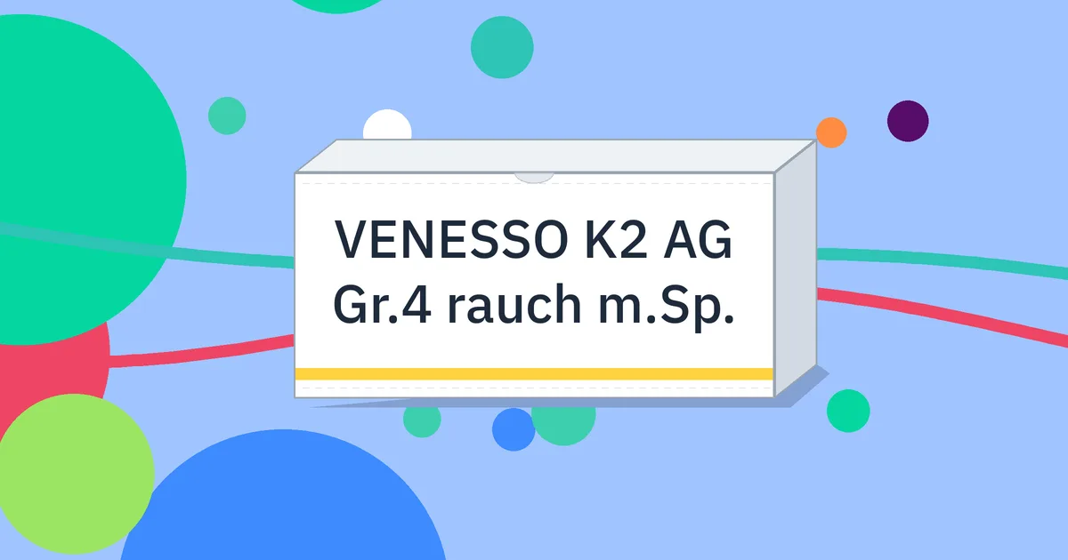 Symbolbild: Packung mit der Aufschrift VENESSO K2 AG Gr.4 rauch m.Sp. (PZN 03275186) – Verfügbarkeit und Bezug in Apotheken in Frankfurt am Main