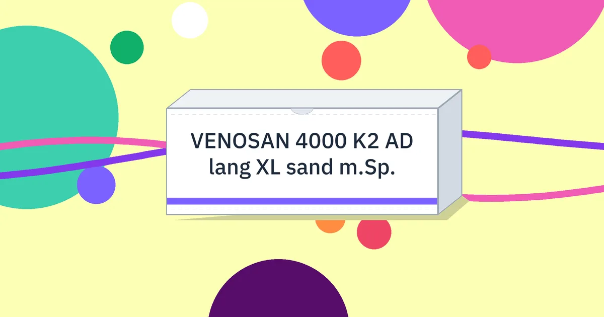 Symbolbild: Packung mit der Aufschrift VENOSAN 4000 K2 AD lang XL sand m.Sp. (PZN 14422408) – Verfügbarkeit und Bezug in Apotheken in Frankfurt am Main