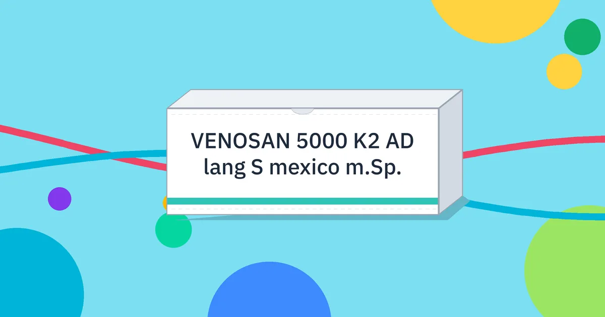 Symbolbild: Packung mit der Aufschrift VENOSAN 5000 K2 AD lang S mexico m.Sp. (PZN 14429899) – Verfügbarkeit und Bezug in Apotheken in Frankfurt am Main