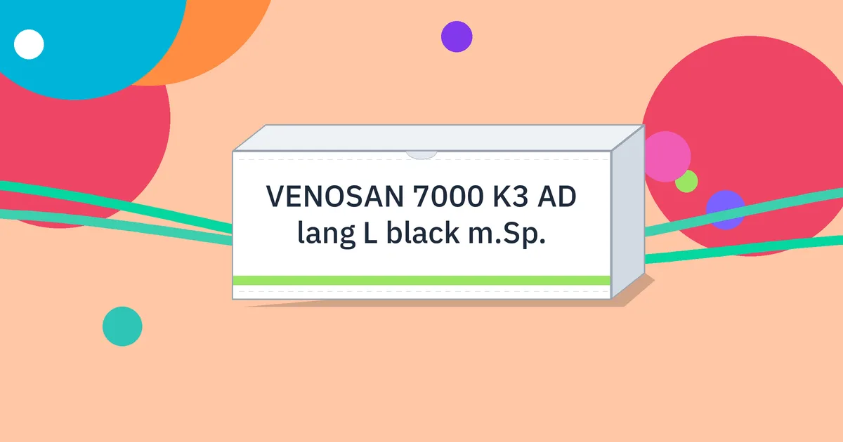 Symbolbild: Packung mit der Aufschrift VENOSAN 7000 K3 AD lang L black m.Sp. (PZN 14436149) – Verfügbarkeit und Bezug in Apotheken in Frankfurt am Main