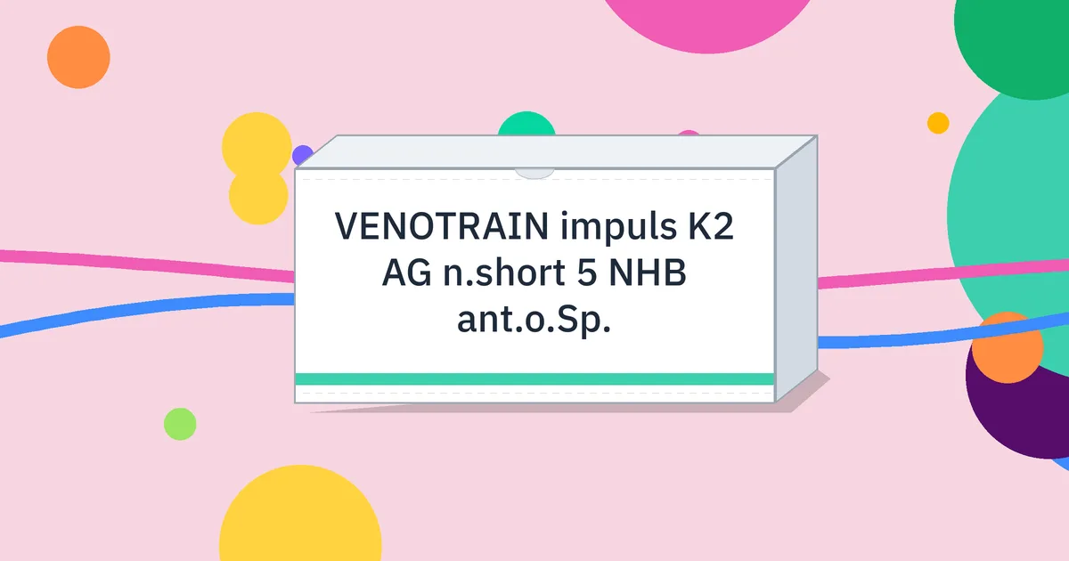 Symbolbild: Packung mit der Aufschrift VENOTRAIN impuls K2 AG n.short 5 NHB ant.o.Sp. (PZN 15214936) – Verfügbarkeit und Bezug in Apotheken in Frankfurt am Main