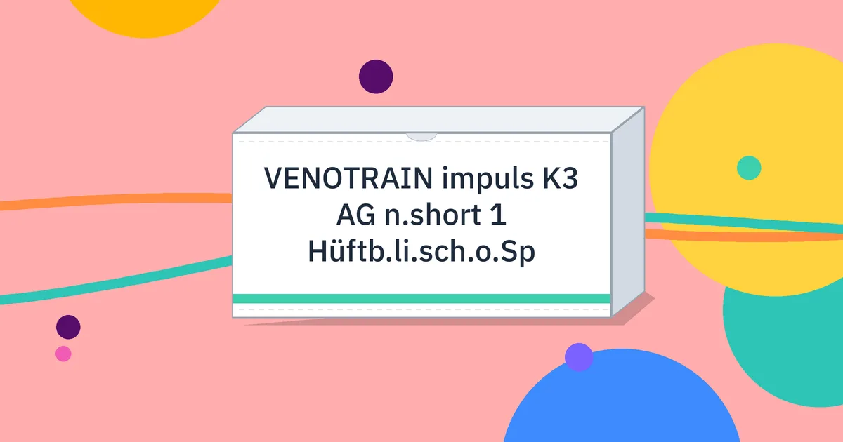 Symbolbild: Packung mit der Aufschrift VENOTRAIN impuls K3 AG n.short 1 Hüftb.li.sch.o.Sp (PZN 10295841) – Verfügbarkeit und Bezug in Apotheken in Frankfurt am Main