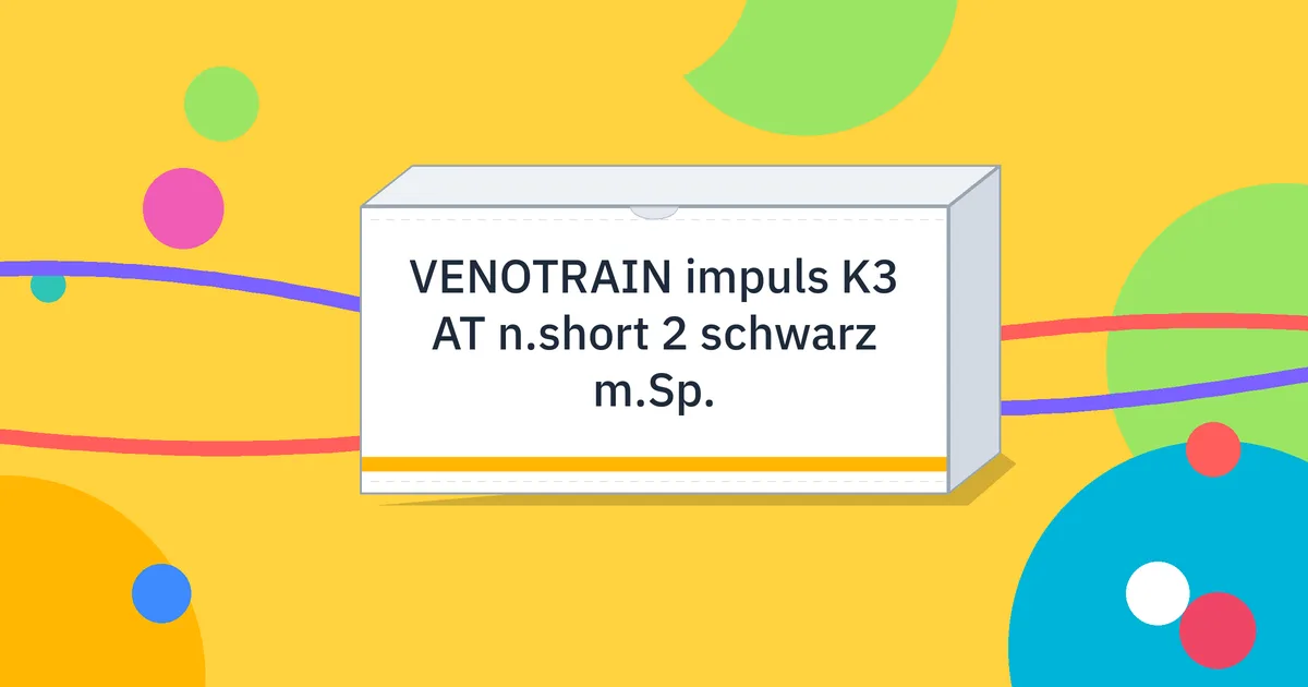 Symbolbild: Packung mit der Aufschrift VENOTRAIN impuls K3 AT n.short 2 schwarz m.Sp. (PZN 19356107) – Verfügbarkeit und Bezug in Apotheken in Frankfurt am Main