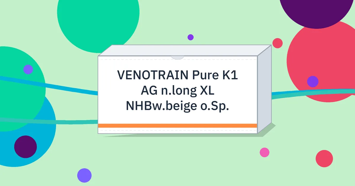 Symbolbild: Packung mit der Aufschrift VENOTRAIN Pure K1 AG n.long XL NHBw.beige o.Sp. (PZN 18145822) – Verfügbarkeit und Bezug in Apotheken in Frankfurt am Main