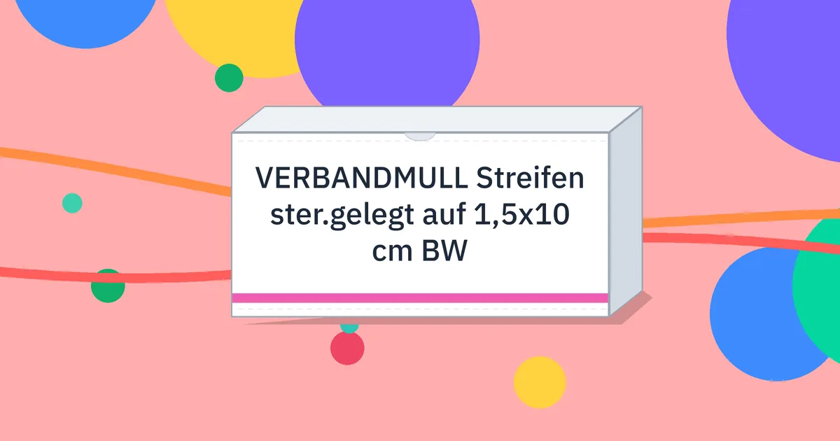 Symbolbild: Packung mit der Aufschrift VERBANDMULL Streifen ster.gelegt auf 1,5x10 cm BW (PZN 12464584) – Verfügbarkeit und Bezug in Apotheken in Frankfurt am Main