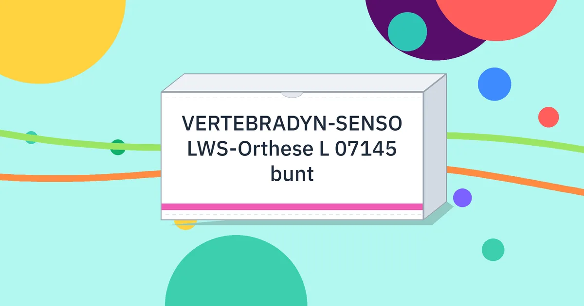 Symbolbild: Packung mit der Aufschrift VERTEBRADYN-SENSO LWS-Orthese L 07145 bunt (PZN 01471902) – Verfügbarkeit und Bezug in Apotheken in Frankfurt am Main