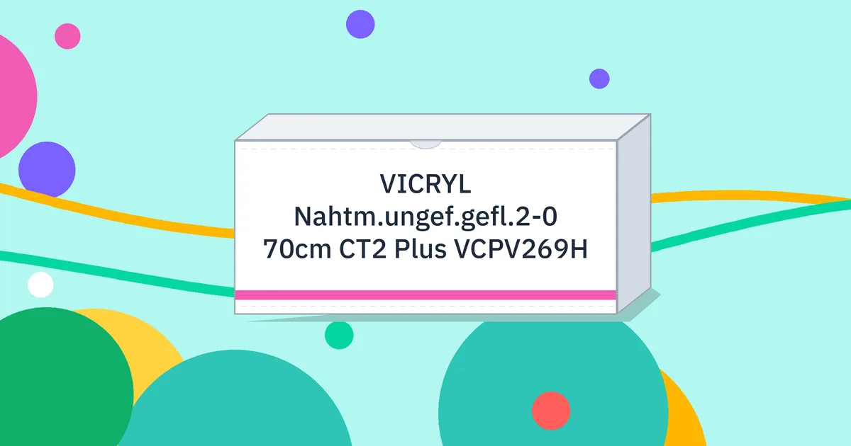 Symbolbild: Packung mit der Aufschrift VICRYL Nahtm.ungef.gefl.2-0 70cm CT2 Plus VCPV269H (PZN 19884088) – Verfügbarkeit und Bezug in Apotheken in Frankfurt am Main