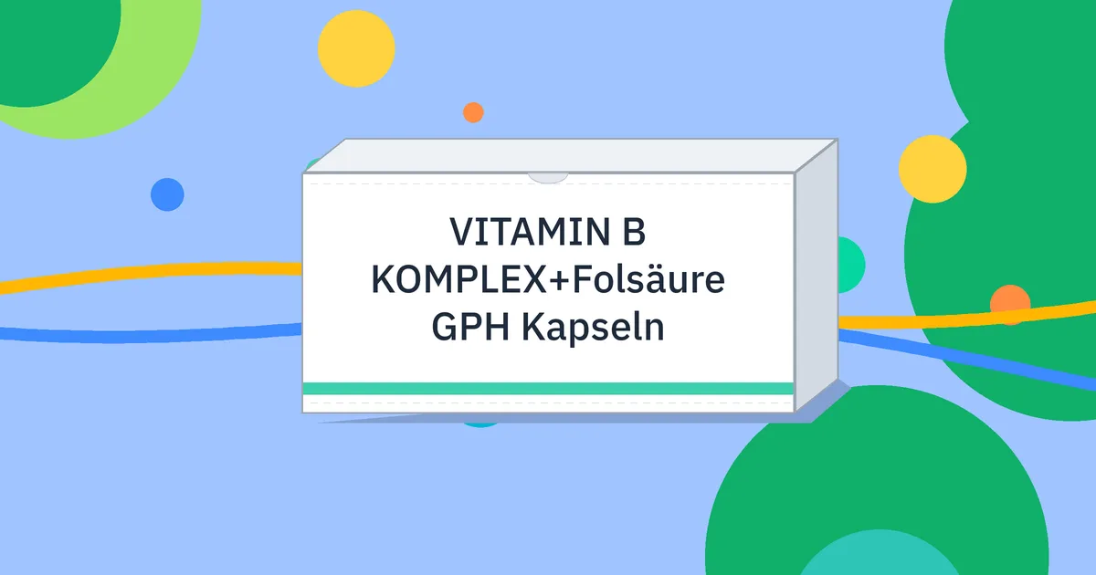 Symbolbild: Packung mit der Aufschrift VITAMIN B KOMPLEX+Folsäure GPH Kapseln (PZN 04722612) – Verfügbarkeit und Bezug in Apotheken in Frankfurt am Main