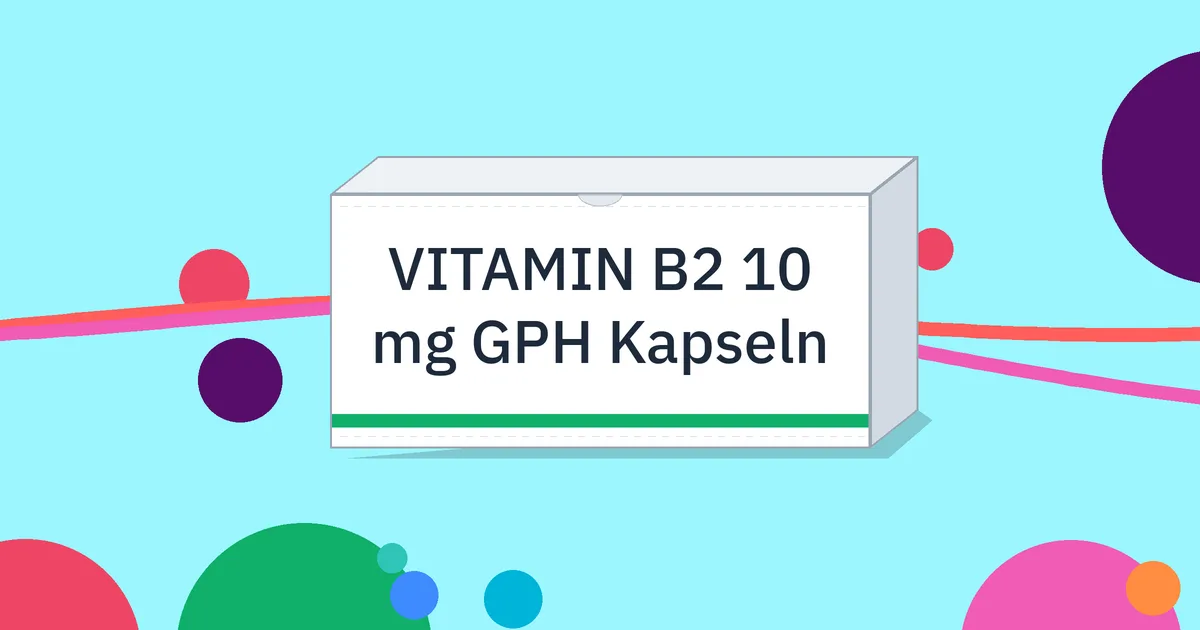 Symbolbild: Packung mit der Aufschrift VITAMIN B2 10 mg GPH Kapseln (PZN 16571093) – Verfügbarkeit und Bezug in Apotheken in Frankfurt am Main