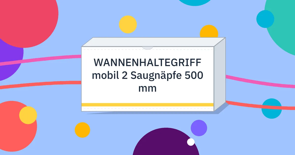 Symbolbild: Packung mit der Aufschrift WANNENHALTEGRIFF mobil 2 Saugnäpfe 500 mm (PZN 10539562) – Verfügbarkeit und Bezug in Apotheken in Frankfurt am Main