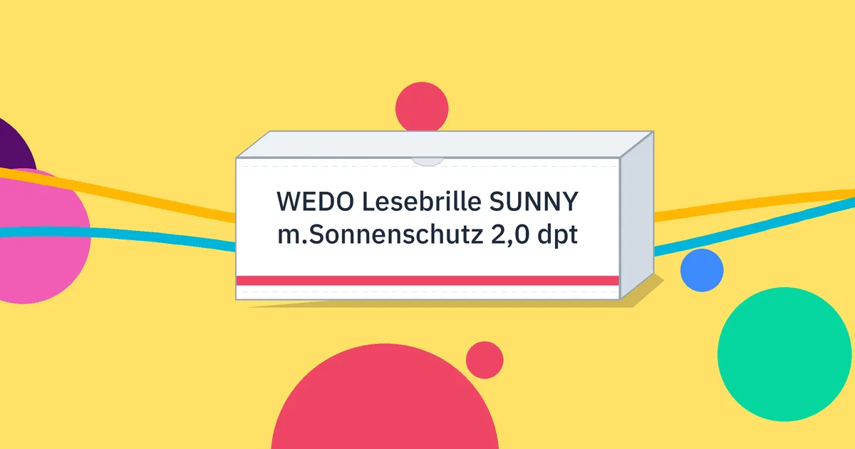 Symbolbild: Packung mit der Aufschrift WEDO Lesebrille SUNNY m.Sonnenschutz 2,0 dpt (PZN 11856164) – Verfügbarkeit und Bezug in Apotheken in Frankfurt am Main