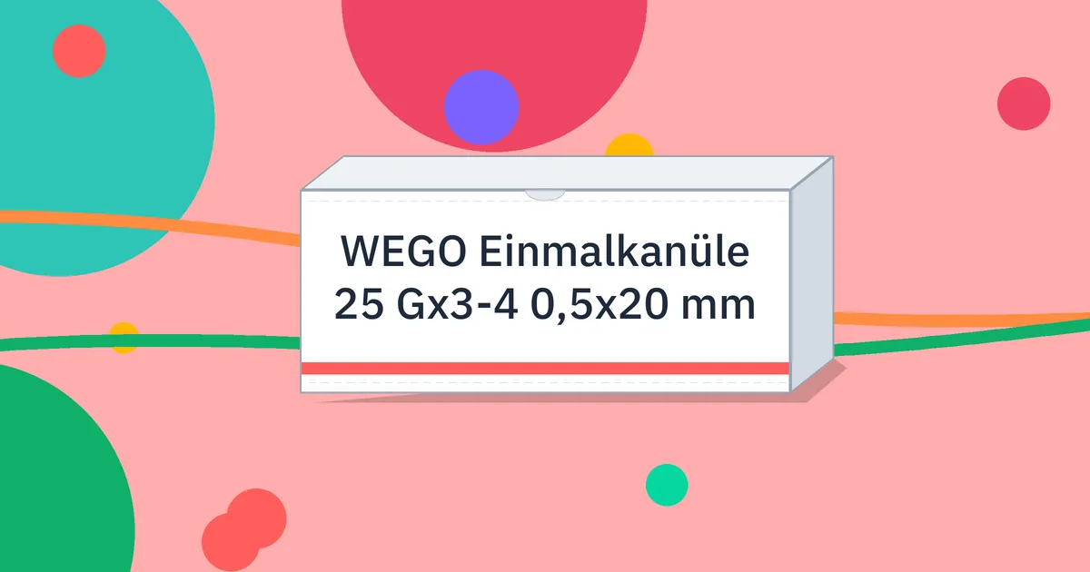 Symbolbild: Packung mit der Aufschrift WEGO Einmalkanüle 25 Gx3-4 0,5x20 mm (PZN 18859734) – Verfügbarkeit und Bezug in Apotheken in Frankfurt am Main