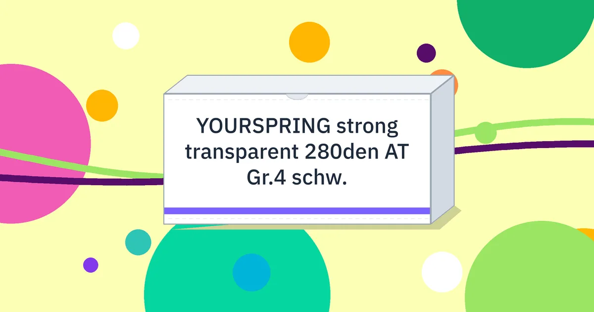 Symbolbild: Packung mit der Aufschrift YOURSPRING strong transparent 280den AT Gr.4 schw. (PZN 18058187) – Verfügbarkeit und Bezug in Apotheken in Frankfurt am Main