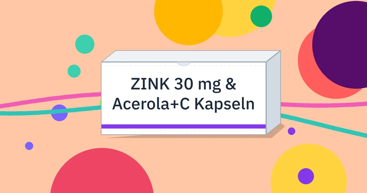 Symbolbild: Packung mit der Aufschrift ZINK 30 mg & Acerola+C Kapseln (PZN 11109208) – Verfügbarkeit und Bezug in Apotheken in Frankfurt am Main