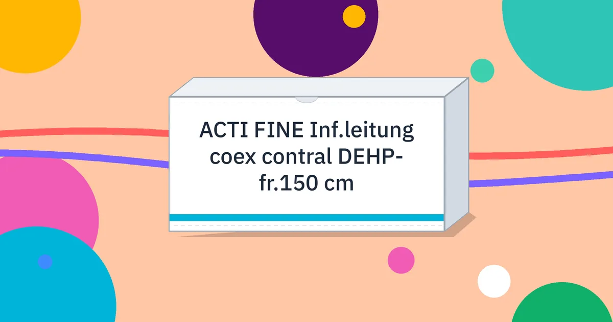Symbolbild: Packung mit der Aufschrift ACTI FINE Inf.leitung coex contral DEHP-fr.150 cm (PZN 10538924) – Verfügbarkeit und Bezug in Apotheken in Frankfurt am Main
