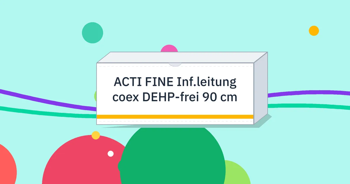 Symbolbild: Packung mit der Aufschrift ACTI FINE Inf.leitung coex DEHP-frei 90 cm (PZN 10538870) – Verfügbarkeit und Bezug in Apotheken in Frankfurt am Main