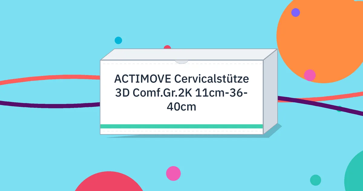 Symbolbild: Packung mit der Aufschrift ACTIMOVE Cervicalstütze 3D Comf.Gr.2K 11cm-36-40cm (PZN 17949004) – Verfügbarkeit und Bezug in Apotheken in Frankfurt am Main