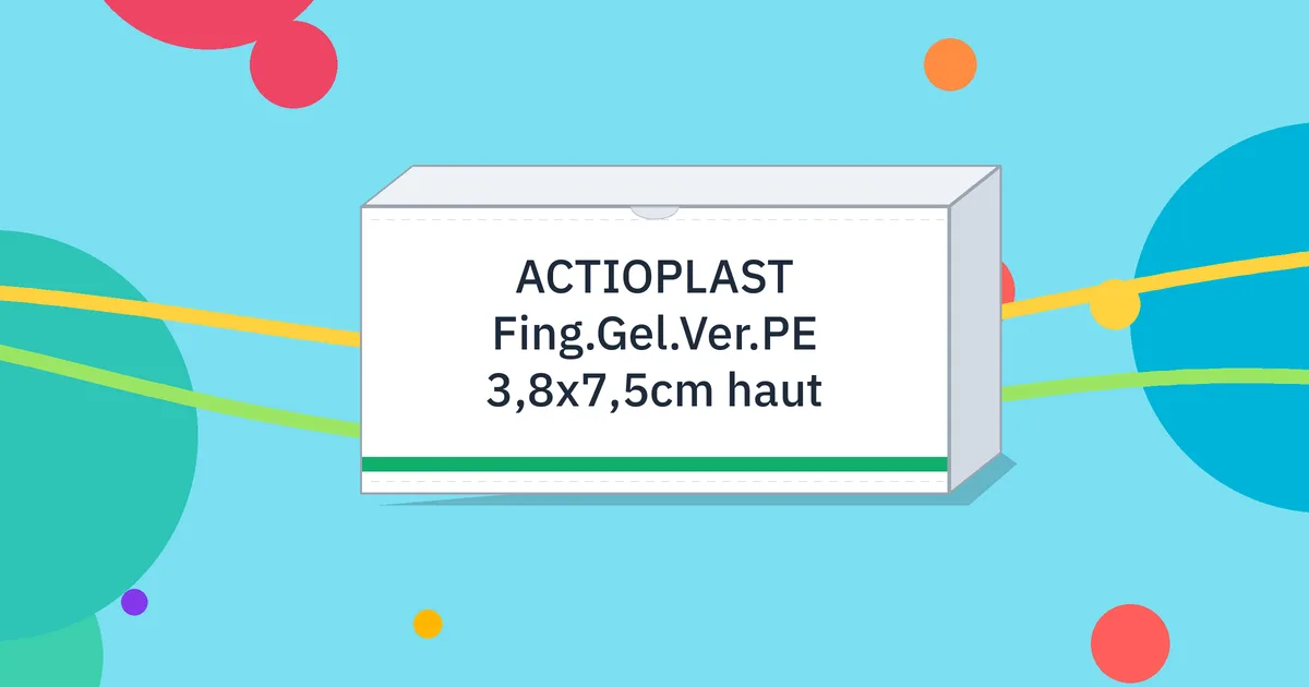 Symbolbild: Packung mit der Aufschrift ACTIOPLAST Fing.Gel.Ver.PE 3,8x7,5cm haut (PZN 06589181) – Verfügbarkeit und Bezug in Apotheken in Frankfurt am Main