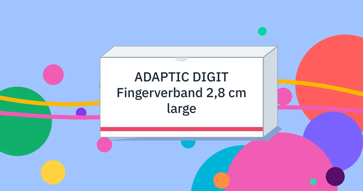 Symbolbild: Packung mit der Aufschrift ADAPTIC DIGIT Fingerverband 2,8 cm large (PZN 09227946) – Verfügbarkeit und Bezug in Apotheken in Frankfurt am Main