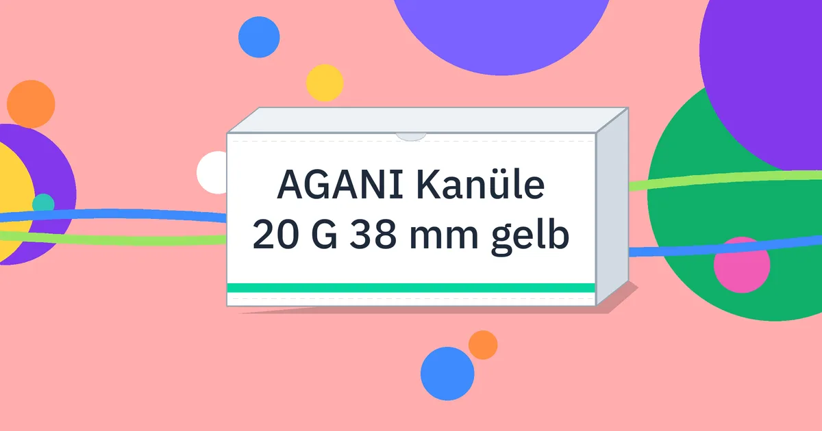 Symbolbild: Packung mit der Aufschrift AGANI Kanüle 20 G 38 mm gelb (PZN 01802061) – Verfügbarkeit und Bezug in Apotheken in Frankfurt am Main