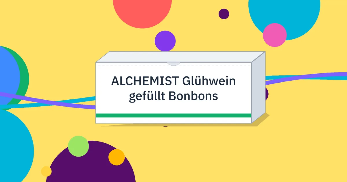 Symbolbild: Packung mit der Aufschrift ALCHEMIST Glühwein gefüllt Bonbons (PZN 17153222) – Verfügbarkeit und Bezug in Apotheken in Frankfurt am Main
