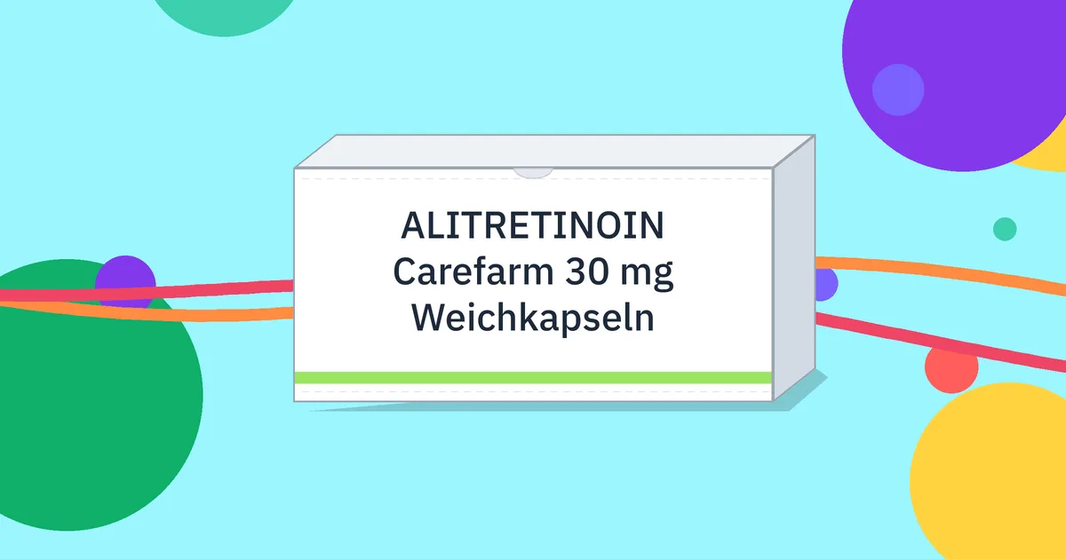 Symbolbild: Packung mit der Aufschrift ALITRETINOIN Carefarm 30 mg Weichkapseln (PZN 20189979) – Verfügbarkeit und Bezug in Apotheken in Frankfurt am Main