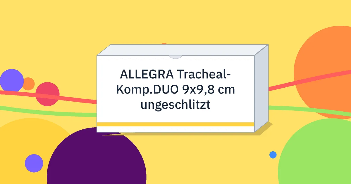 Symbolbild: Packung mit der Aufschrift ALLEGRA Tracheal-Komp.DUO 9x9,8 cm ungeschlitzt (PZN 11113730) – Verfügbarkeit und Bezug in Apotheken in Frankfurt am Main