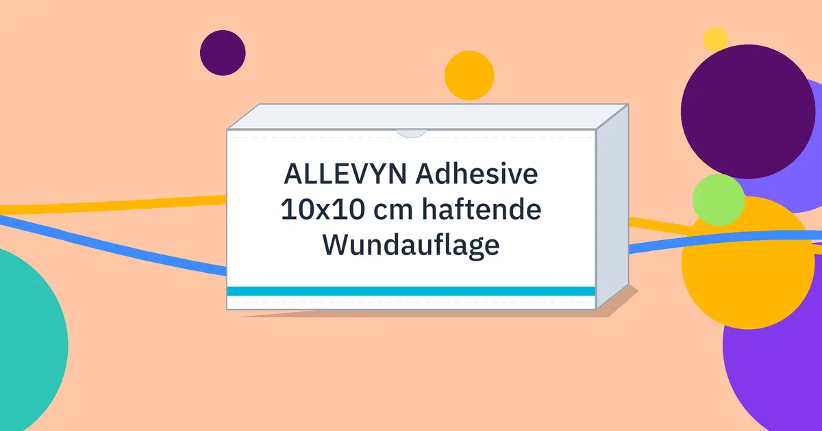 Symbolbild: Packung mit der Aufschrift ALLEVYN Adhesive 10x10 cm haftende Wundauflage (PZN 16222174) – Verfügbarkeit und Bezug in Apotheken in Frankfurt am Main