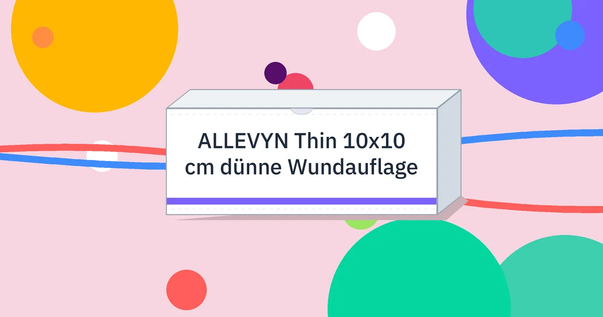 Symbolbild: Packung mit der Aufschrift ALLEVYN Thin 10x10 cm dünne Wundauflage (PZN 09643550) – Verfügbarkeit und Bezug in Apotheken in Frankfurt am Main