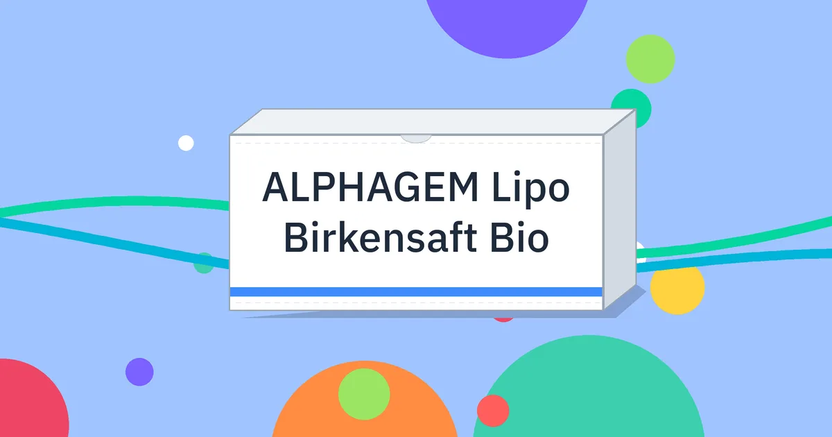 Symbolbild: Packung mit der Aufschrift ALPHAGEM Lipo Birkensaft Bio (PZN 20298415) – Verfügbarkeit und Bezug in Apotheken in Frankfurt am Main