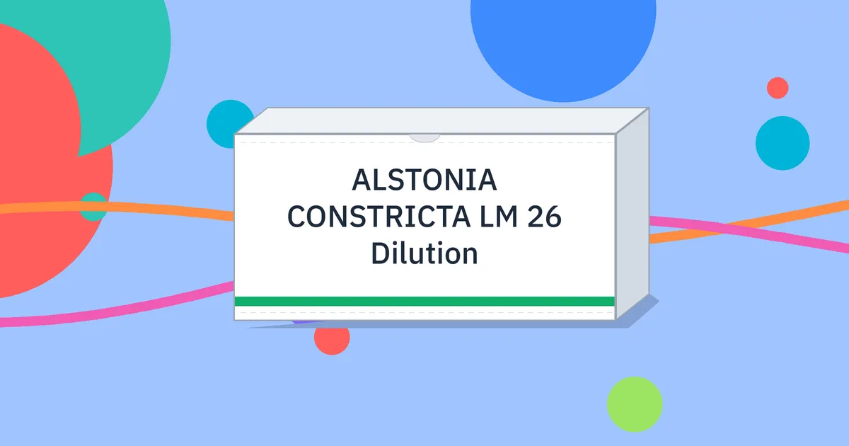 Symbolbild: Packung mit der Aufschrift ALSTONIA CONSTRICTA LM 26 Dilution (PZN 13314504) – Verfügbarkeit und Bezug in Apotheken in Frankfurt am Main
