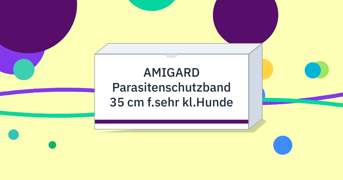 Symbolbild: Packung mit der Aufschrift AMIGARD Parasitenschutzband 35 cm f.sehr kl.Hunde (PZN 18175013) – Verfügbarkeit und Bezug in Apotheken in Frankfurt am Main