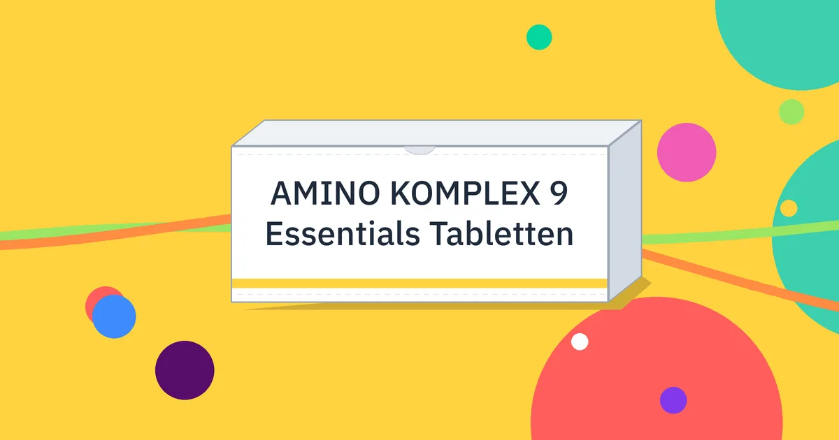 Symbolbild: Packung mit der Aufschrift AMINO KOMPLEX 9 Essentials Tabletten (PZN 18797246) – Verfügbarkeit und Bezug in Apotheken in Frankfurt am Main