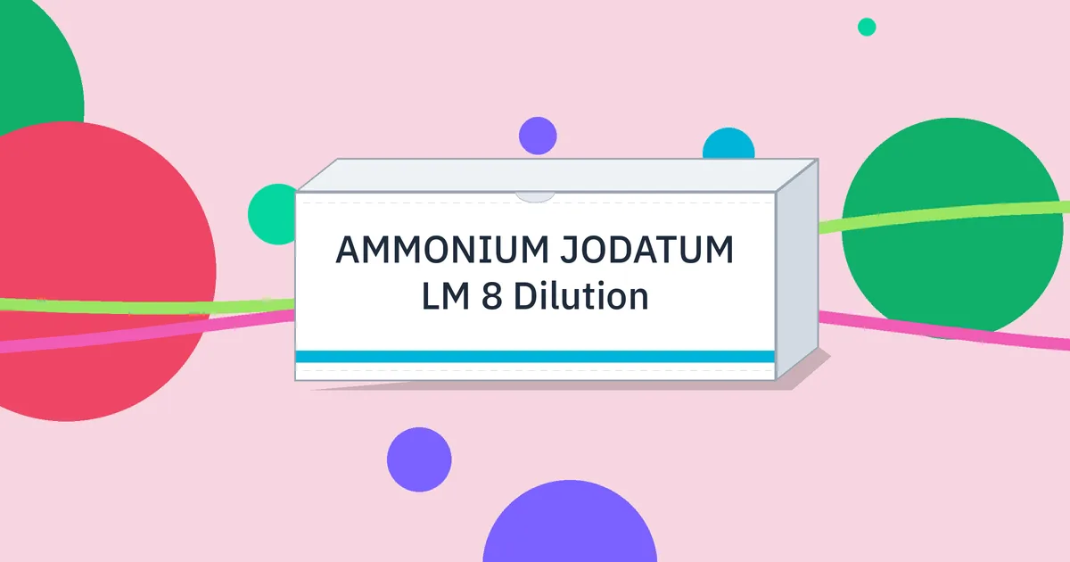 Symbolbild: Packung mit der Aufschrift AMMONIUM JODATUM LM 8 Dilution (PZN 13321289) – Verfügbarkeit und Bezug in Apotheken in Frankfurt am Main
