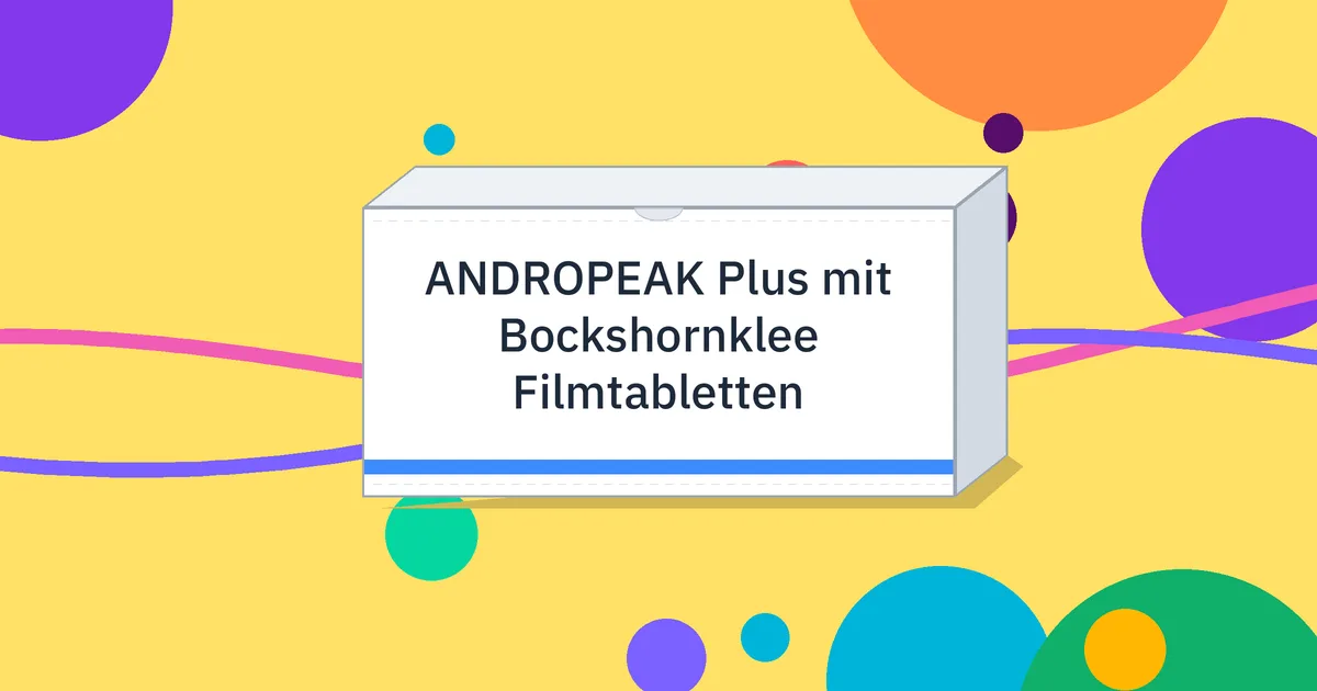 Symbolbild: Packung mit der Aufschrift ANDROPEAK Plus mit Bockshornklee Filmtabletten (PZN 18195754) – Verfügbarkeit und Bezug in Apotheken in Frankfurt am Main