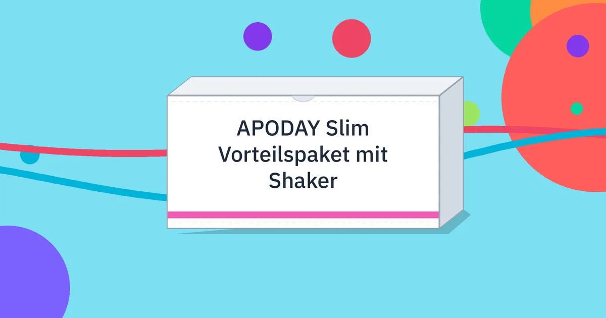 Symbolbild: Packung mit der Aufschrift APODAY Slim Vorteilspaket mit Shaker (PZN 15205475) – Verfügbarkeit und Bezug in Apotheken in Frankfurt am Main