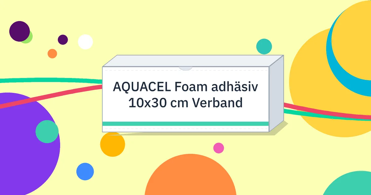 Symbolbild: Packung mit der Aufschrift AQUACEL Foam adhäsiv 10x30 cm Verband (PZN 11159761) – Verfügbarkeit und Bezug in Apotheken in Frankfurt am Main