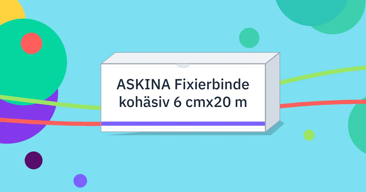 Symbolbild: Packung mit der Aufschrift ASKINA Fixierbinde kohäsiv 6 cmx20 m (PZN 12735333) – Verfügbarkeit und Bezug in Apotheken in Frankfurt am Main
