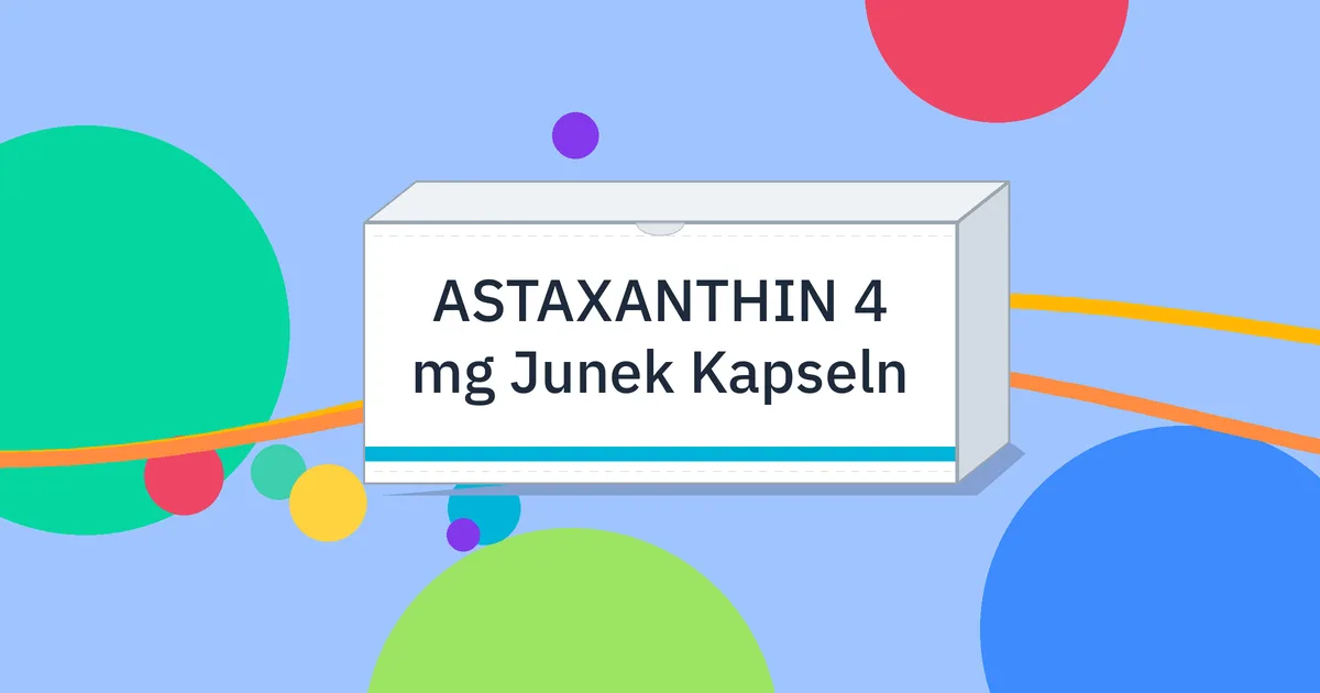 Symbolbild: Packung mit der Aufschrift ASTAXANTHIN 4 mg Junek Kapseln (PZN 04366927) – Verfügbarkeit und Bezug in Apotheken in Frankfurt am Main