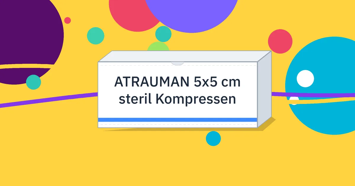 Symbolbild: Packung mit der Aufschrift ATRAUMAN 5x5 cm steril Kompressen (PZN 18127445) – Verfügbarkeit und Bezug in Apotheken in Frankfurt am Main