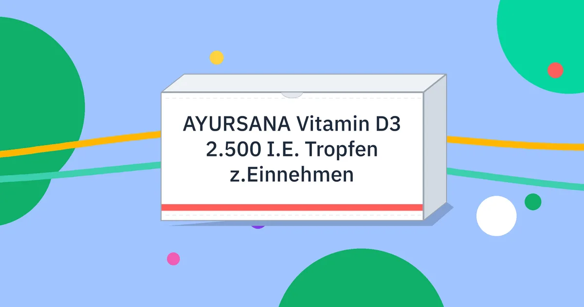 Symbolbild: Packung mit der Aufschrift AYURSANA Vitamin D3 2.500 I.E. Tropfen z.Einnehmen (PZN 17926440) – Verfügbarkeit und Bezug in Apotheken in Frankfurt am Main