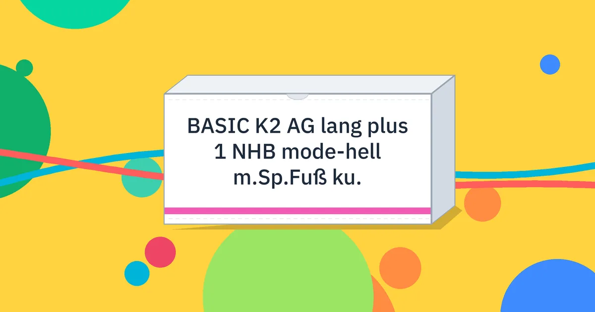 Symbolbild: Packung mit der Aufschrift BASIC K2 AG lang plus 1 NHB mode-hell m.Sp.Fuß ku. (PZN 20266243) – Verfügbarkeit und Bezug in Apotheken in Frankfurt am Main