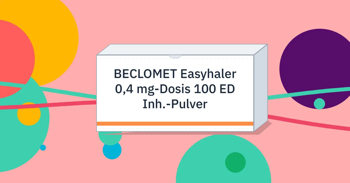 Symbolbild: Packung mit der Aufschrift BECLOMET Easyhaler 0,4 mg-Dosis 100 ED Inh.-Pulver (PZN 09923427) – Verfügbarkeit und Bezug in Apotheken in Frankfurt am Main
