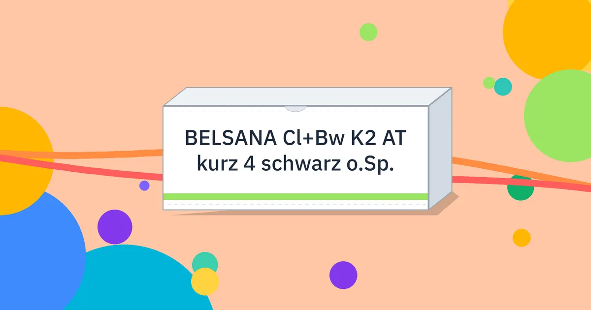 Symbolbild: Packung mit der Aufschrift BELSANA Cl+Bw K2 AT kurz 4 schwarz o.Sp. (PZN 12249816) – Verfügbarkeit und Bezug in Apotheken in Frankfurt am Main