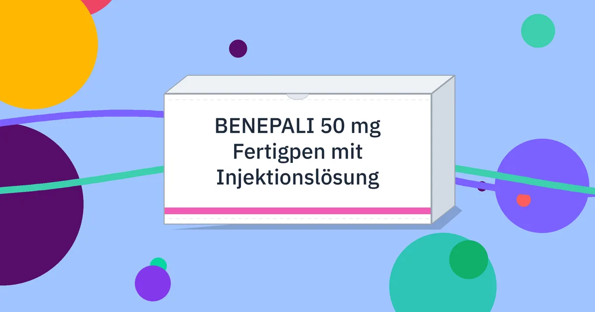 Symbolbild: Packung mit der Aufschrift BENEPALI 50 mg Fertigpen mit Injektionslösung (PZN 12488774) – Verfügbarkeit und Bezug in Apotheken in Frankfurt am Main