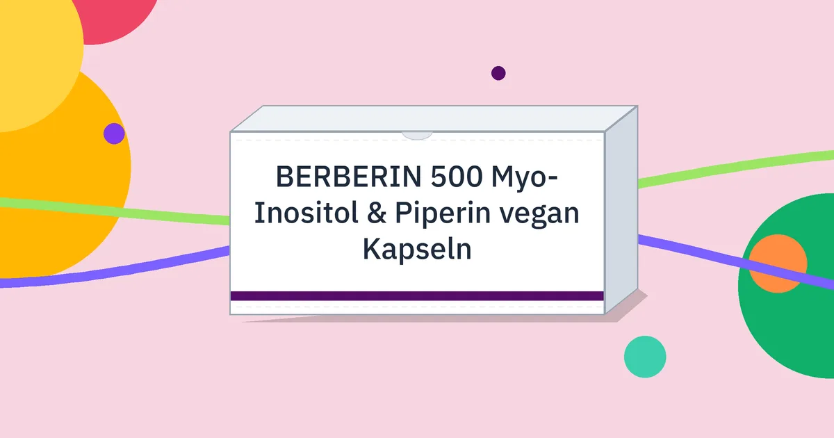 Symbolbild: Packung mit der Aufschrift BERBERIN 500 Myo-Inositol & Piperin vegan Kapseln (PZN 20008400) – Verfügbarkeit und Bezug in Apotheken in Frankfurt am Main