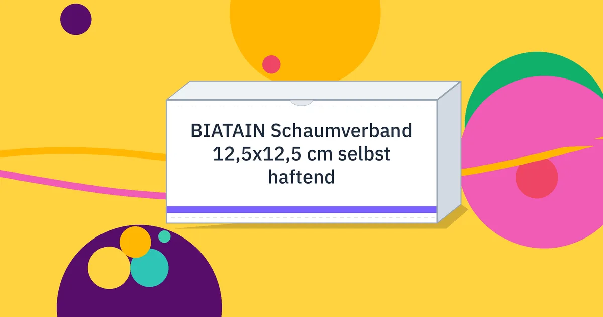 Symbolbild: Packung mit der Aufschrift BIATAIN Schaumverband 12,5x12,5 cm selbst haftend (PZN 15426911) – Verfügbarkeit und Bezug in Apotheken in Frankfurt am Main