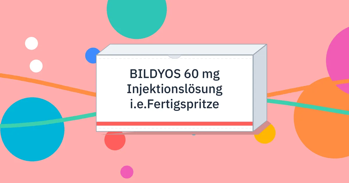 Symbolbild: Packung mit der Aufschrift BILDYOS 60 mg Injektionslösung i.e.Fertigspritze (PZN 20118442) – Verfügbarkeit und Bezug in Apotheken in Frankfurt am Main